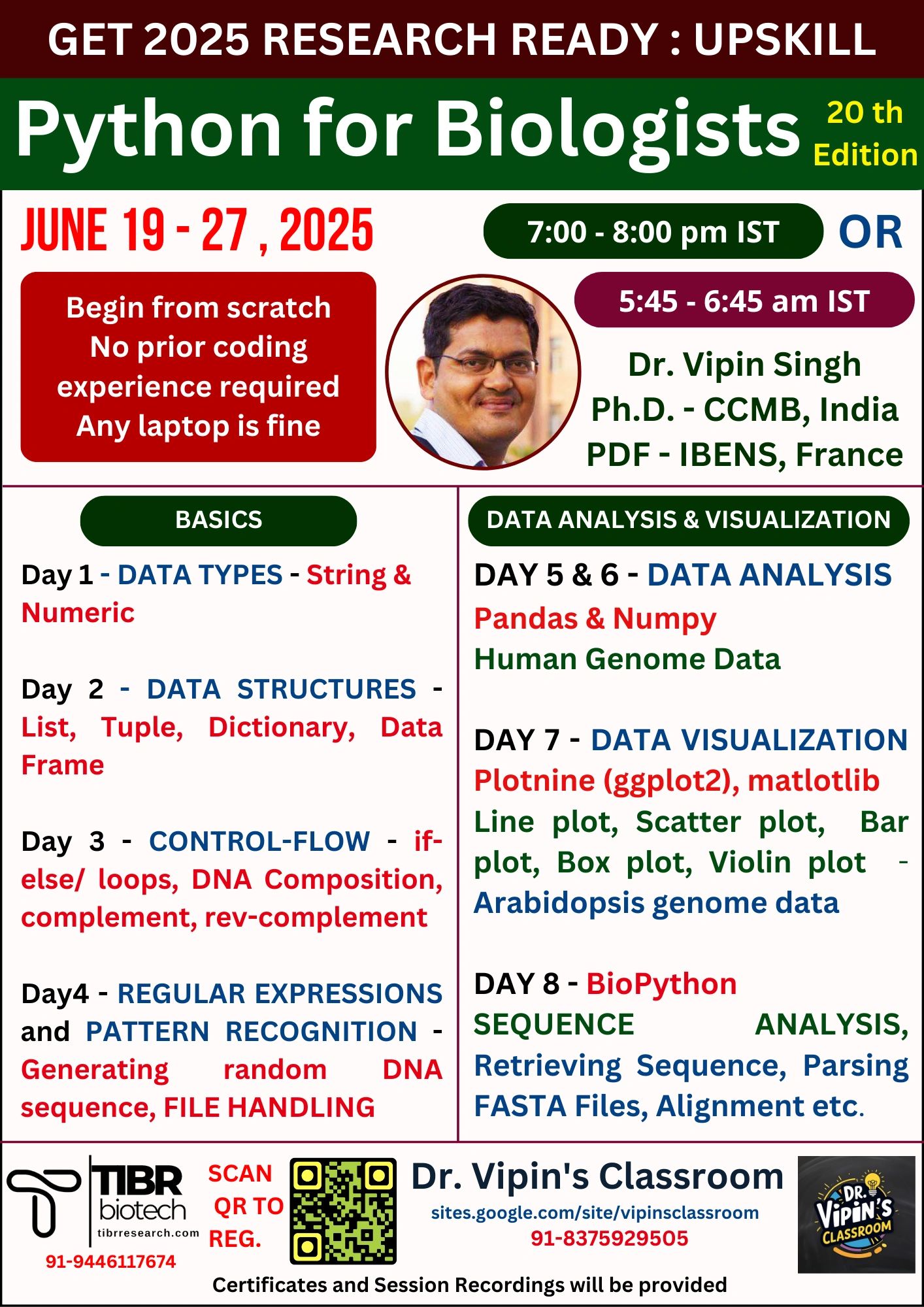 Python for Biologists. Learn coding in 8 Days! Begin from scratch